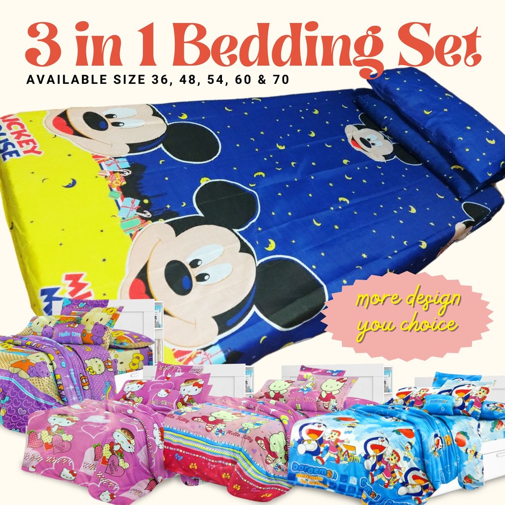 3-in-1 Kids Bedding Set Cartoon Cute Character Pillowcases and fitted ...
