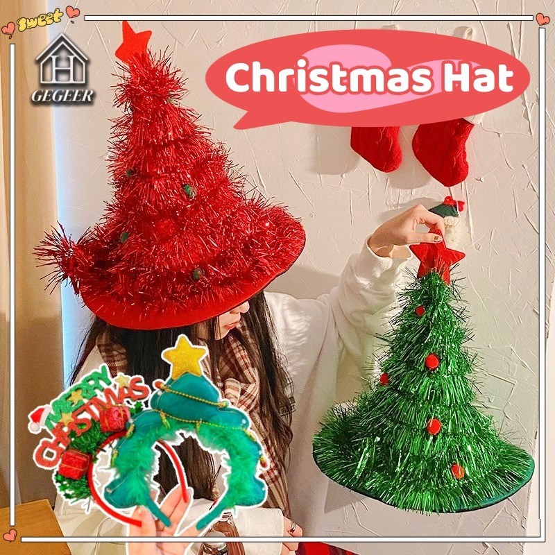 Shiny Silk Tinsel Christmas Tree Hat Star Glittering Xmas Tree Hat for ...