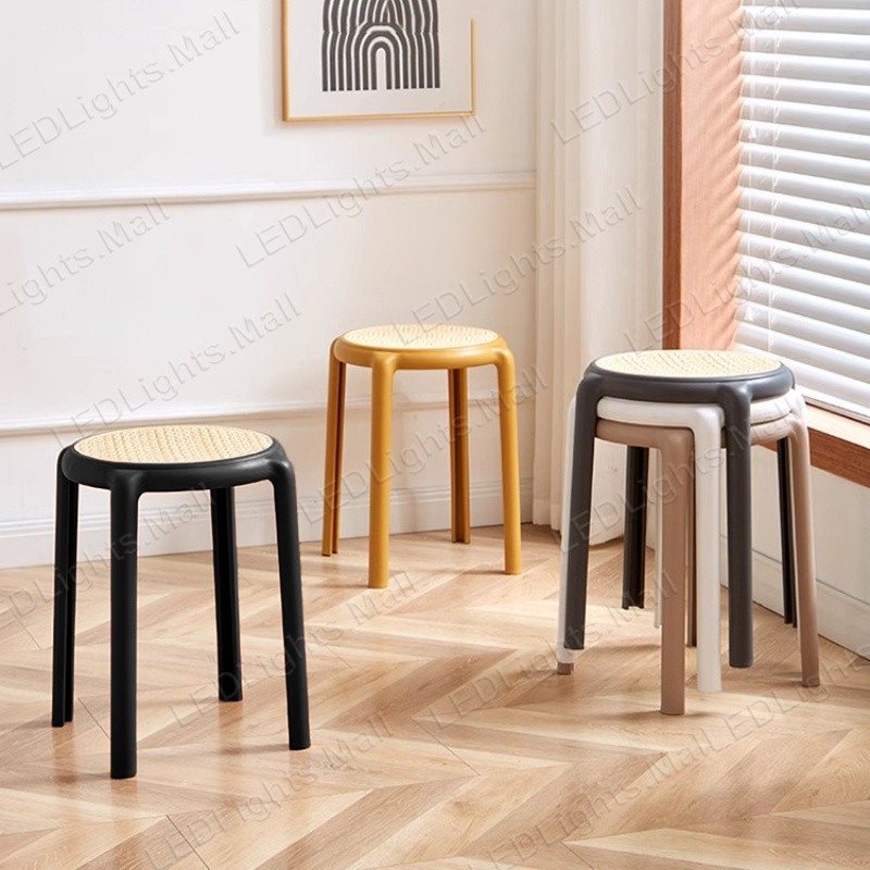 Nordic Rattan Stool Vine Woven Plastic Stool Dining Stool Home/Outdoor ...