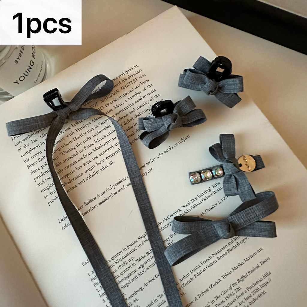 Gray Bow Hair Clip Princess Head Clip Long Streamer Bangs Side Clip ...