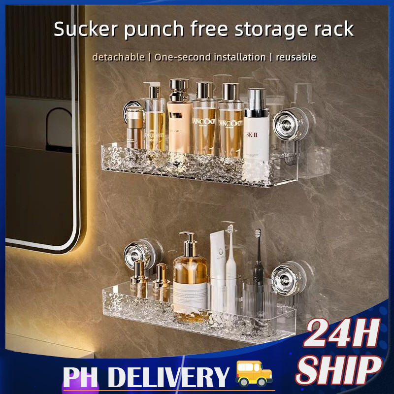 Suction Cup Shelf Corner Shelf No Hole Bathroom Organiser Long Row ...