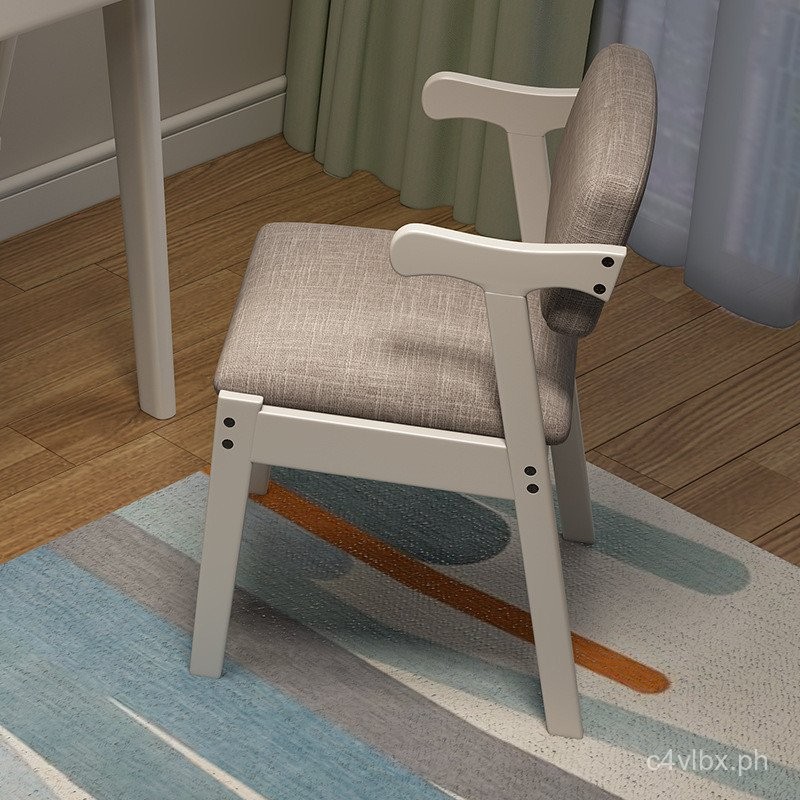 Nordic Solid Wood Leisure Desk Chair White Home Modern Study Armchair ...