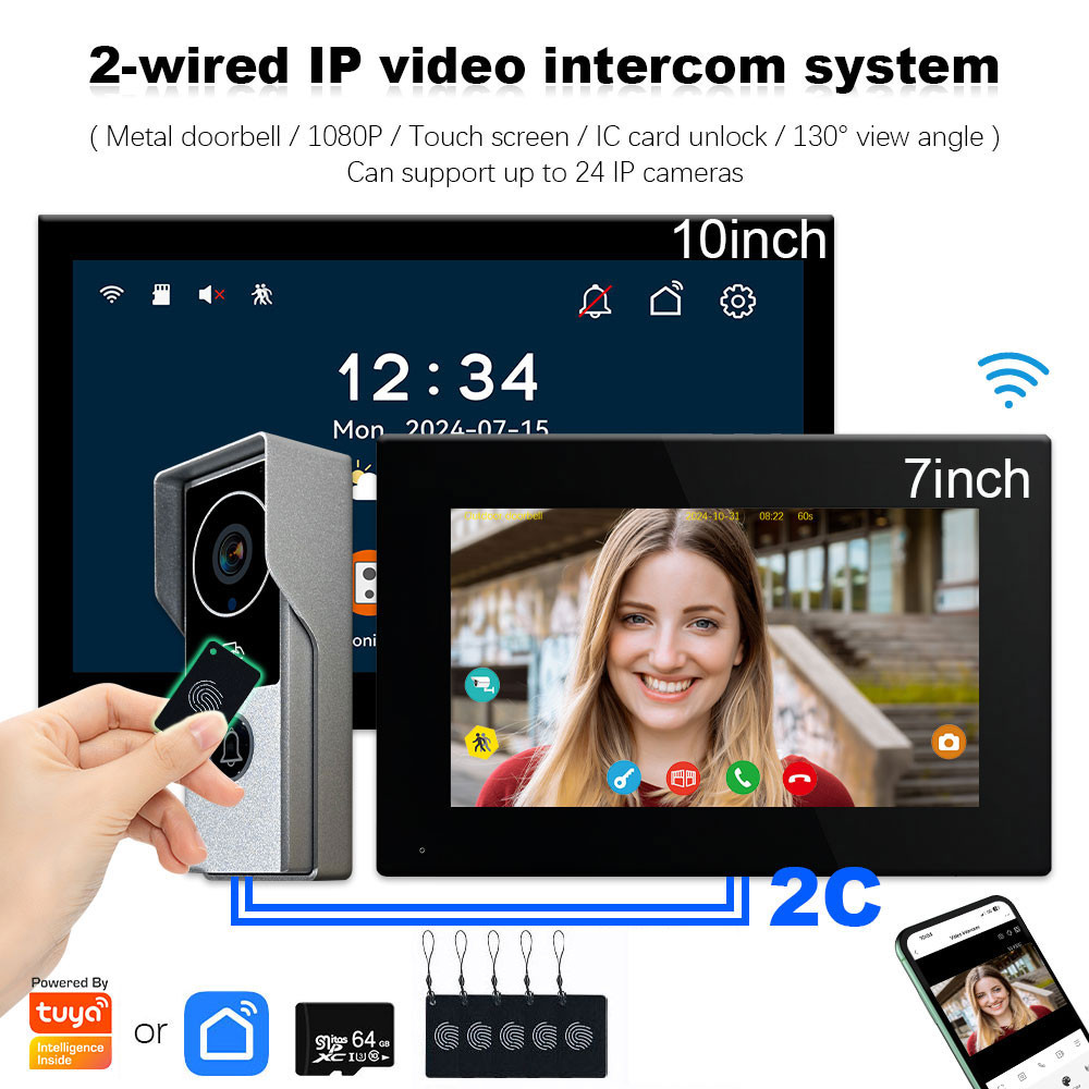 ANJIELO 2-Wire Doorbell Video Intercom System for Home Metal Door Phone Support IP Camera Tuya ...