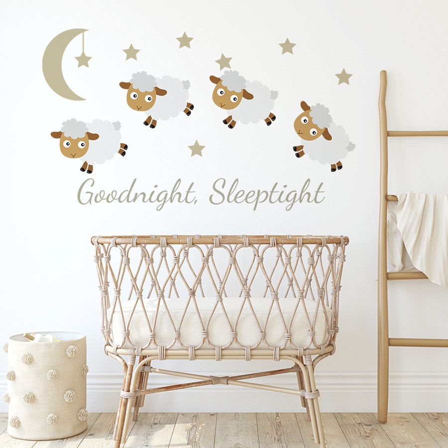 Cartoon Cartoon Wall Stickers, Good Night Lamb Wall Stickers, English ...