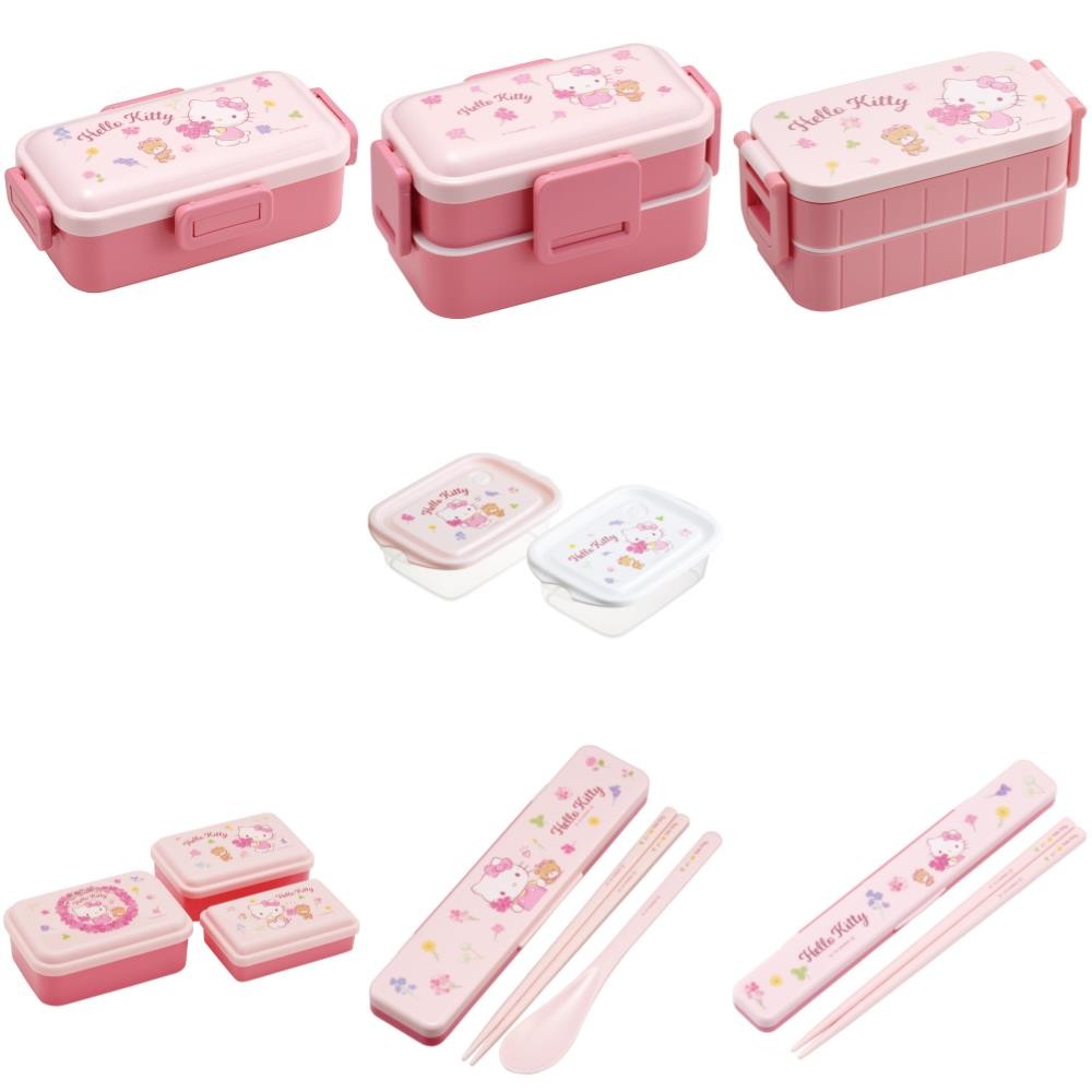 Skater Bento Box Hello Kitty Flower Wreath Sanrio 600ml Antibacterial Fluffy Dome Lid 2 Tiers ...
