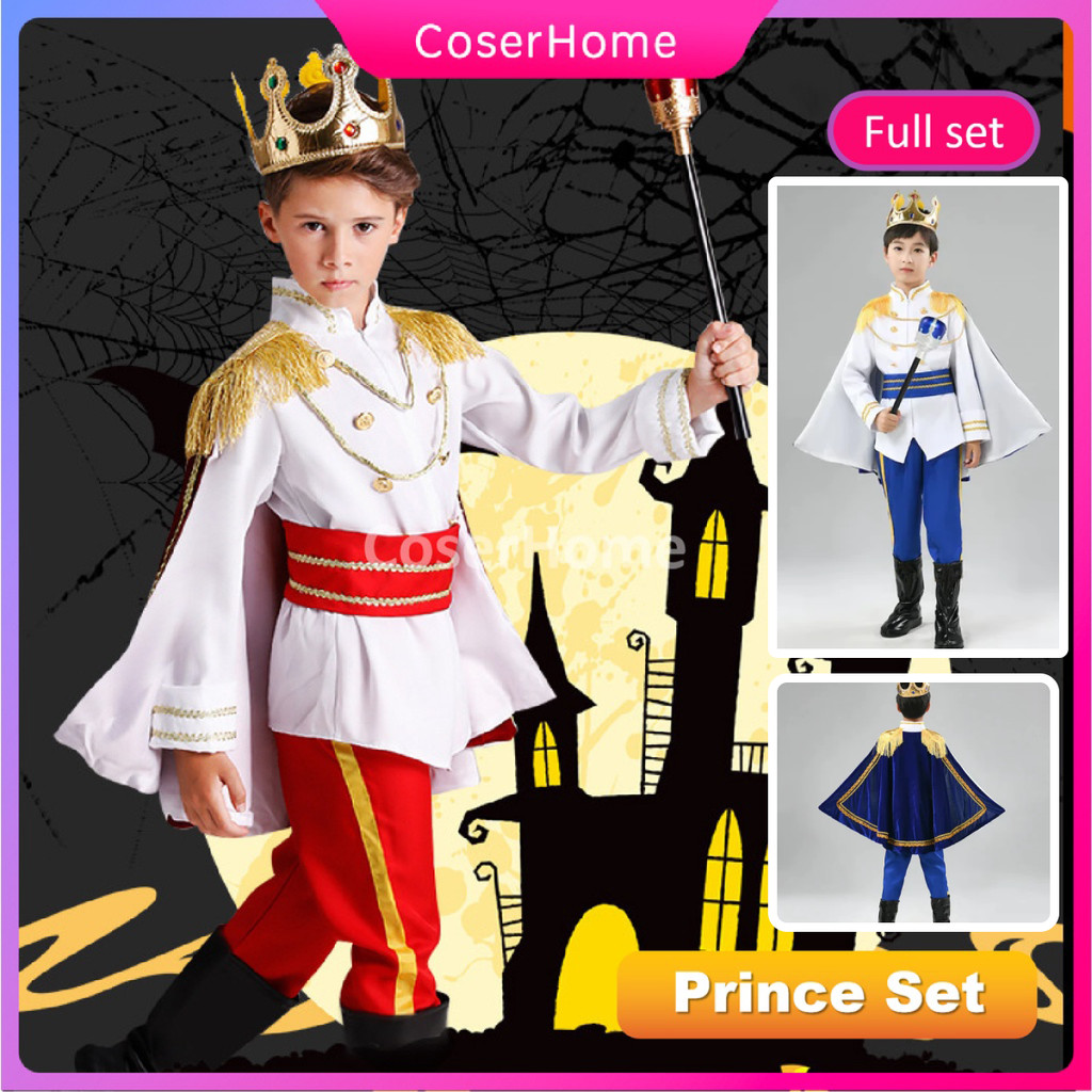 Prince Costume for Boys Kids Royal King Cosplay Cape Crown Halloween ...