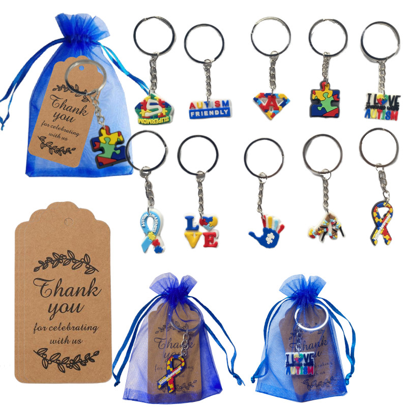 10 Sets Autism Party Favors, Awareness Keychains with Thank You Tags ...