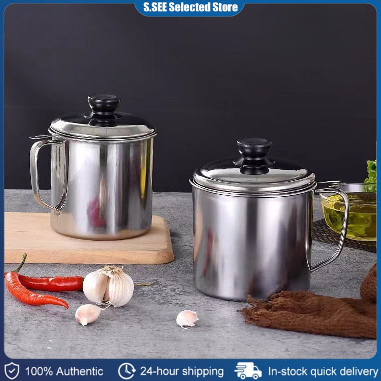 1.3LStainless Steel Oil Filter Can Container with Strainer Tray Healthy ...