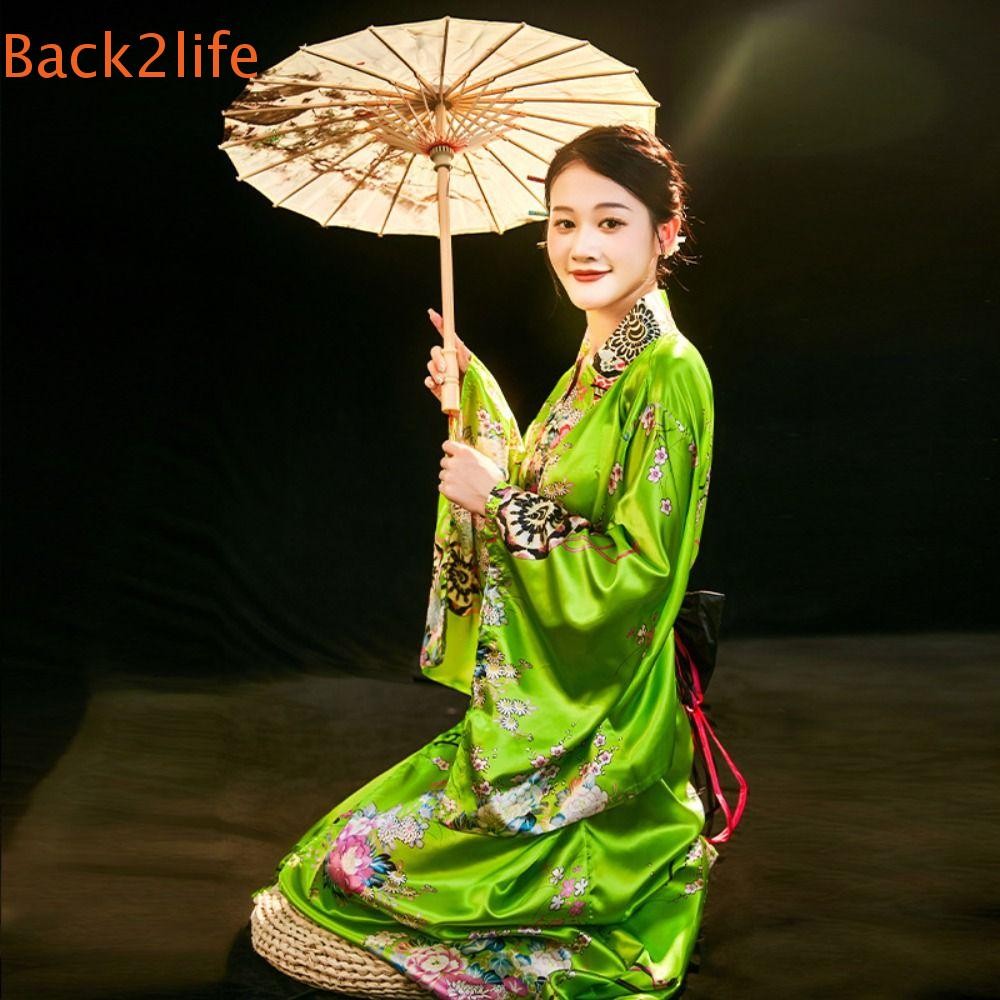 BACK2LIFE Traditional Japanese Kimono, Cosplay Costume Printed Floral Sakura Girl Kimono Dress ...