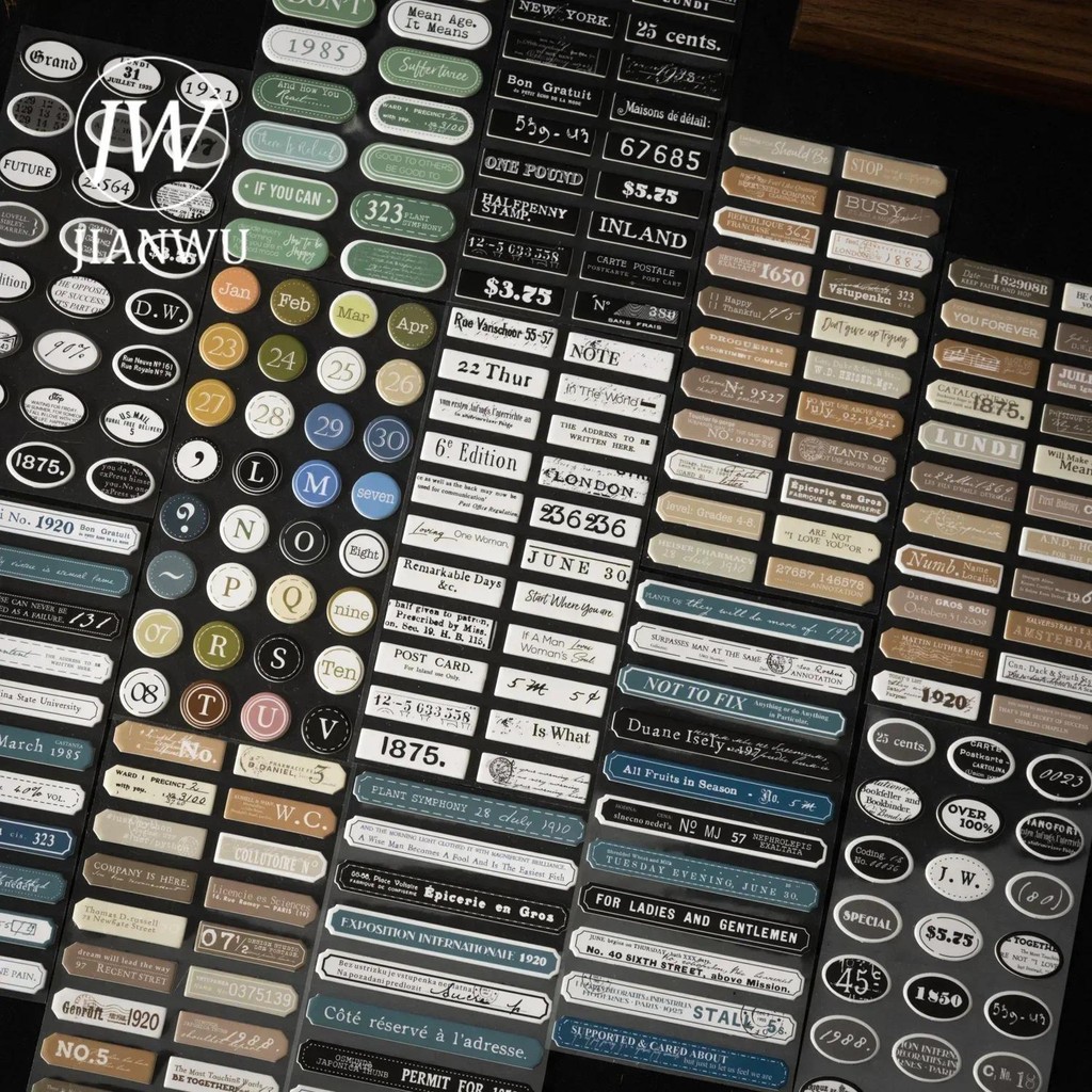 JIANWU Label Sequel Series Vintage Number Label Material Collage Hard ...