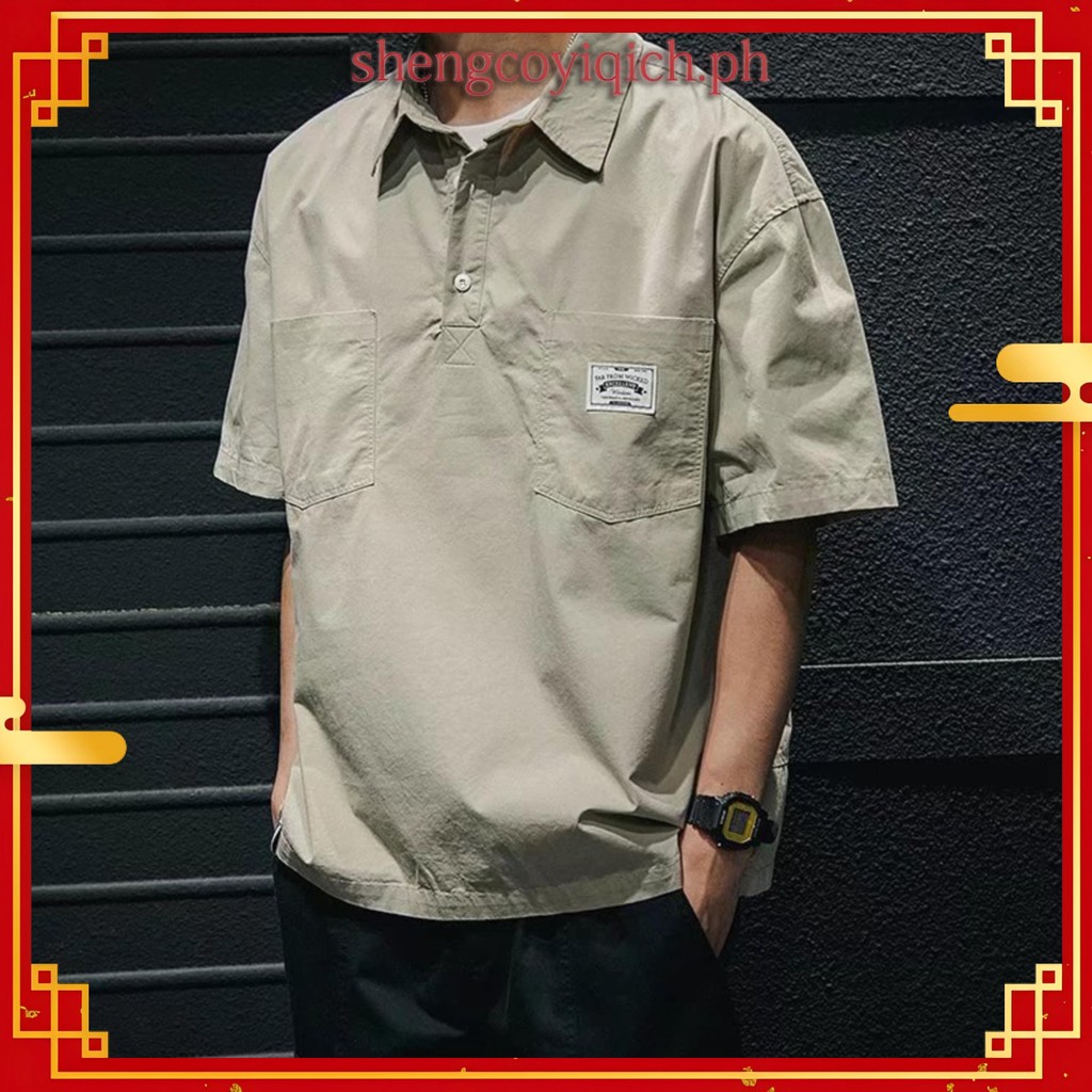 Ready StockSummer retro short sleeve cargo polo for men Korean style ...