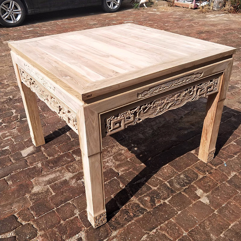 Old Elm Eight Immortals Table White Stubble Solid Wood Chinese Style ...
