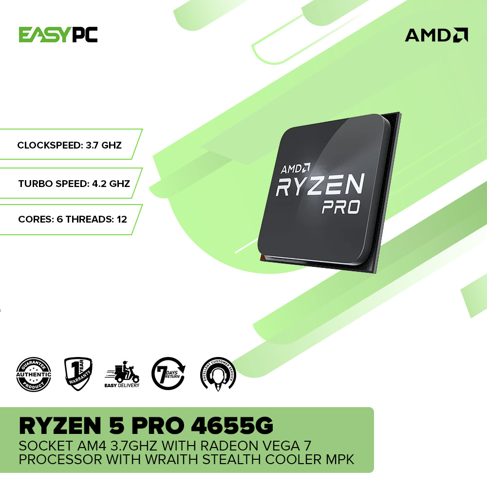 AMD Ryzen 5 Pro 4655G Socket Am4 3.7ghz with Radeon Vega 7 Processor with Wraith Stealth Cooler ...
