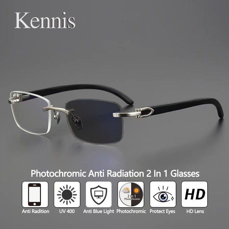Photochromic Anti Radiation Frameless Glasses For Men Women Rimless ...