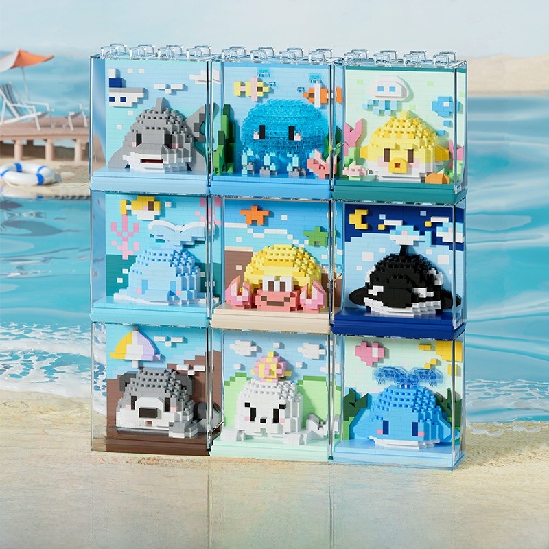 Ocean Mini Blocks Set - DIY Sea Animal Building Toy with Display Box ...