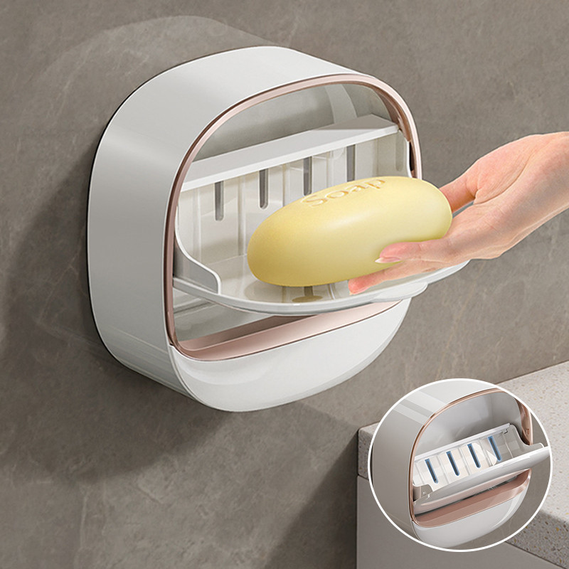 Bathroom Light Luxury Soap Box Wall-Mounted Soap Box with Lid Flip-Top ...