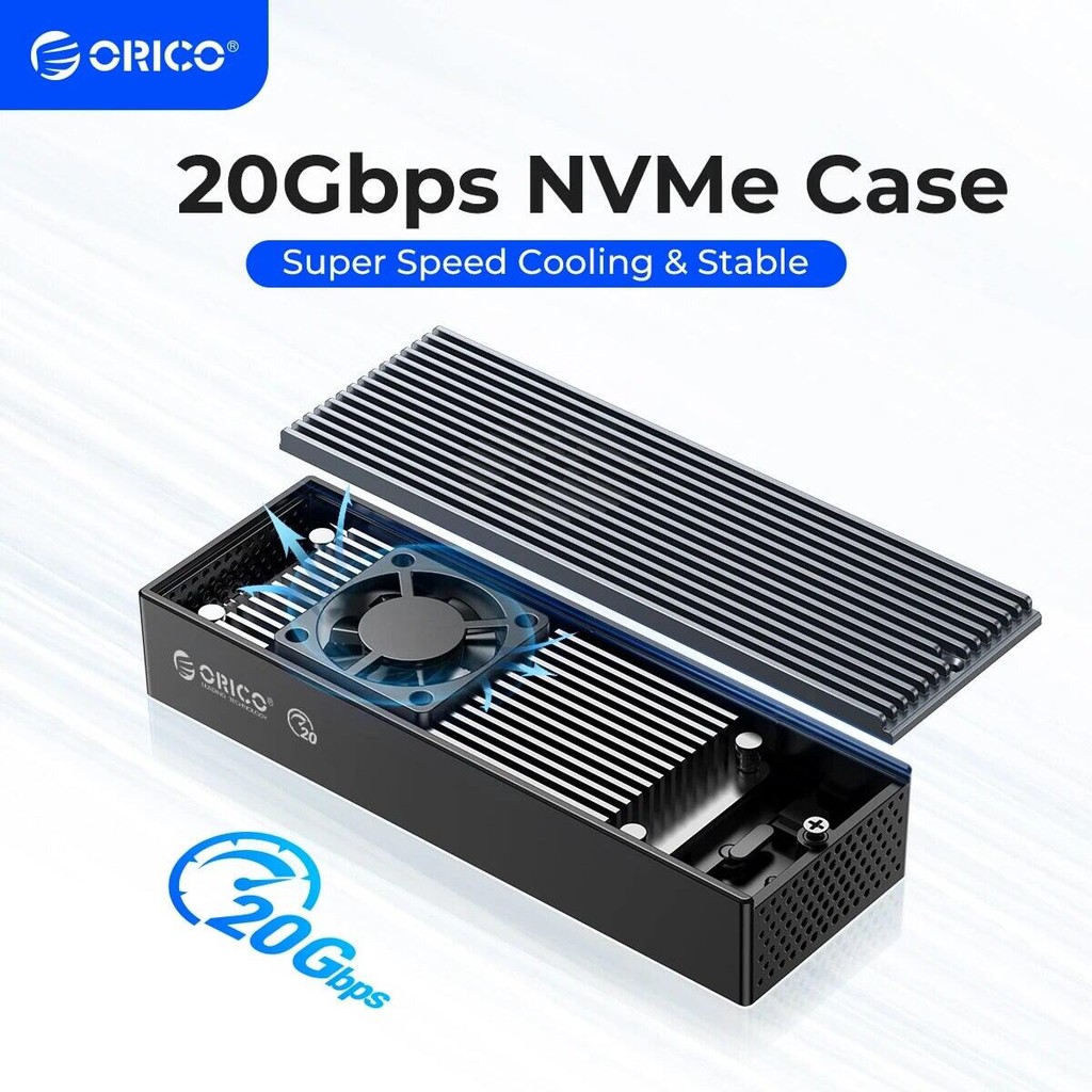 XYJ-ORICO 20Gbps M.2 NVME SSD Case with Built-in Cooling Fan Type-C M2 ...