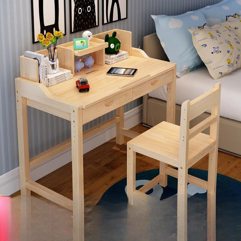 Solid Wood Children's Desk Study Table Adjustable Table and Chair ...