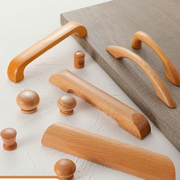 Solid Wood Handle Cabinet Door Handle Log Modern Minimalist Wardrobe ...