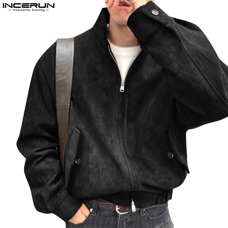 INCERUN Men Korean Casual Fashion Design Buttoned Stand Collar Loose ...