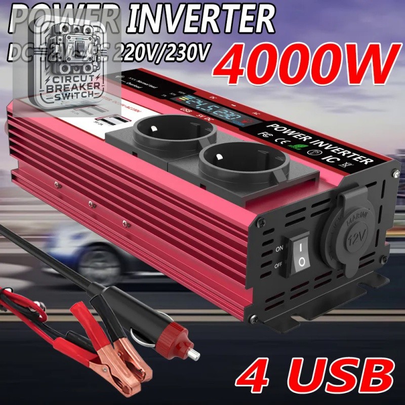 12V To 220V 4000W Power Inverter LCD Display EU Socket Solar Inverter ...