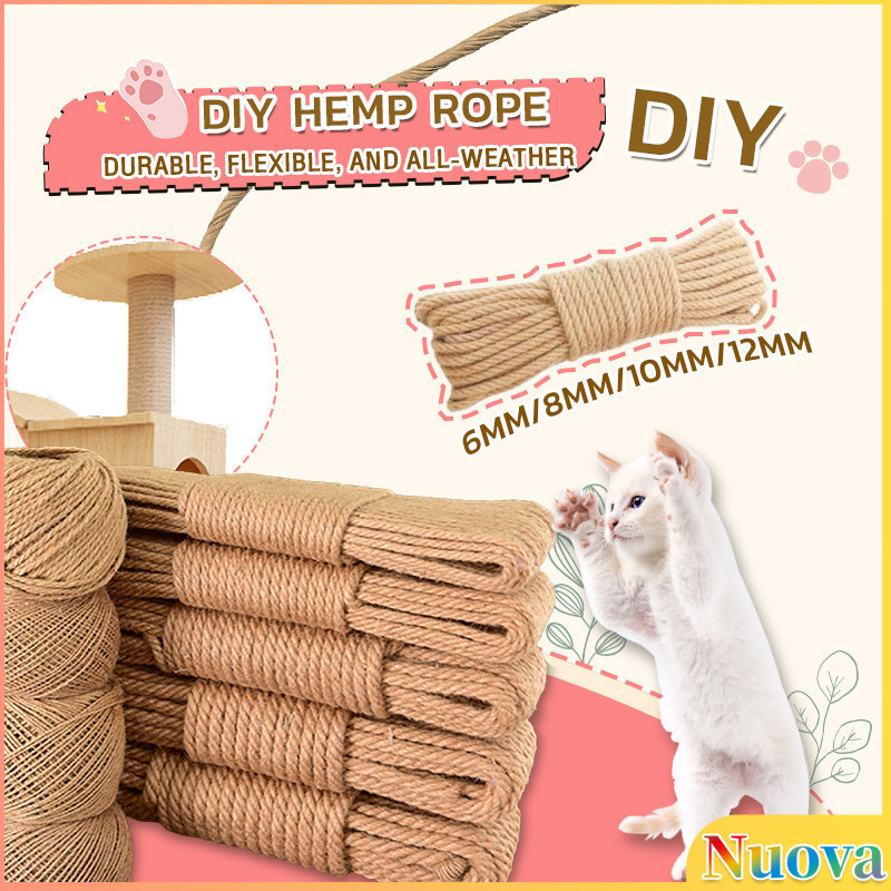 1m*6/8/10/12mm DIY cat scratch rope, jute rope wrapped with sisal rope ...