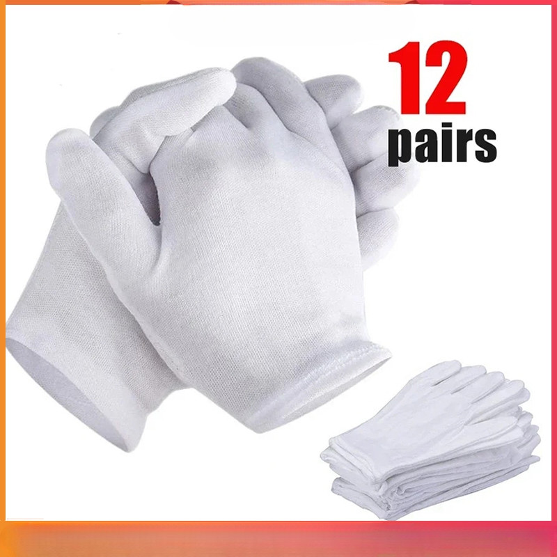 12Pairs Cotton White Work Safety Gloves For Coin Jewelry Ceremonial ...