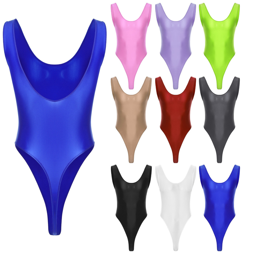 Jhaoyu Mens Glossy Backless Bodysuit High Cut Sleeveless Leotard One ...