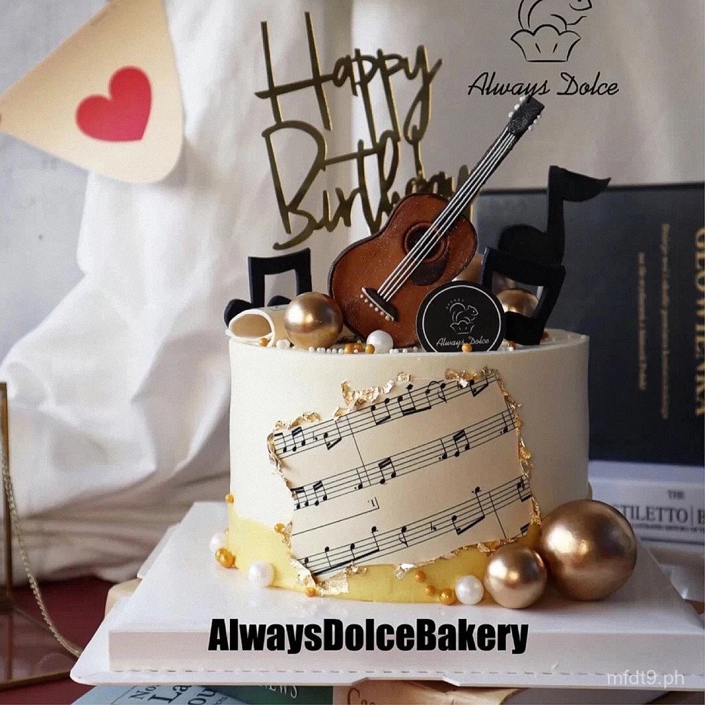 Birthday Cake Decoration Musical Notes Violin Guitar Figurines Inserts ...