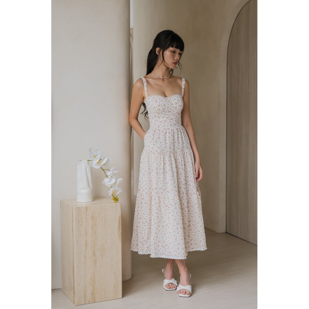 Selene Vintage Lace Dress V2 (White Rose Floral) | Shopee Philippines