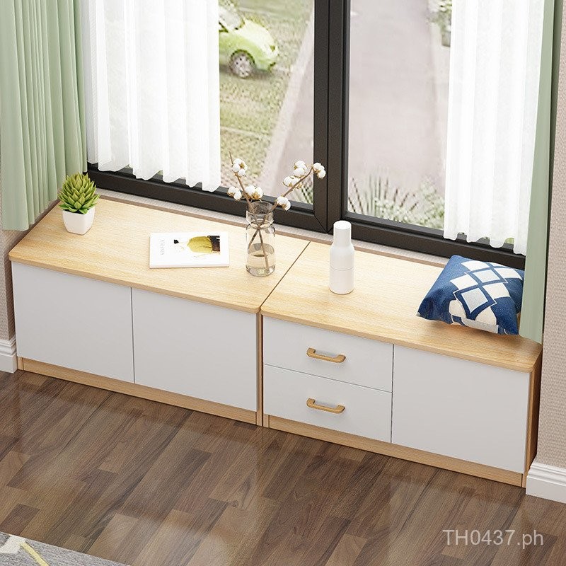 Bedroom Long Tatami Bench, Solid Wood Window Sill Storage Cabinet ...