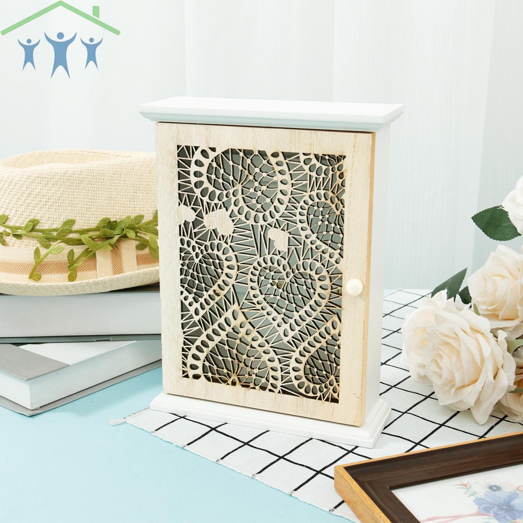 Wall Mounted Key Holder Wooden Wall Key Storage Box Decorative Key ...