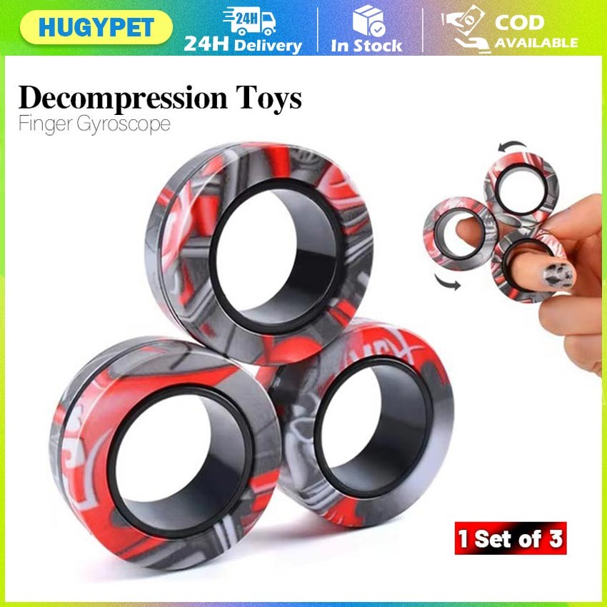 3PCS Fingertip Magnetic Rings Colorful Relief Fidget Toys Set Magnet ...