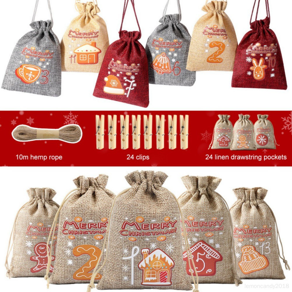24pcs Christmas Countdown Gift Sack Set 1 (Mixed Color 10*14) | Shopee ...