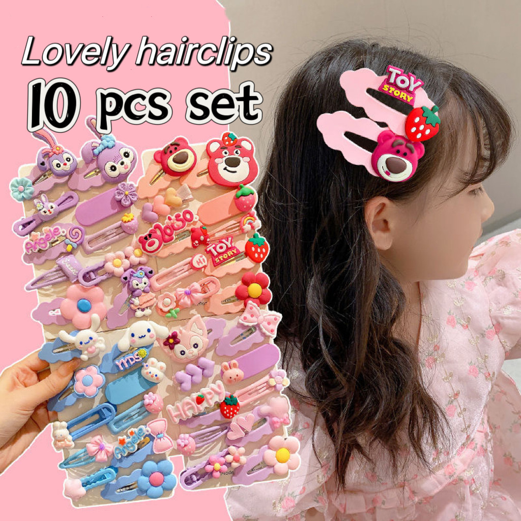 Set of 10 Cute Cartoon Children's Hair Pins Sweet Girl Bangs Clips ...