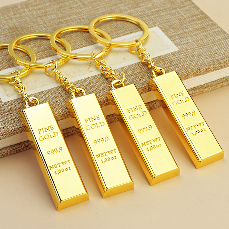 1Pcs Simple Simulation Gold Bar Keychains Fashion Metal Keyrings Friend ...