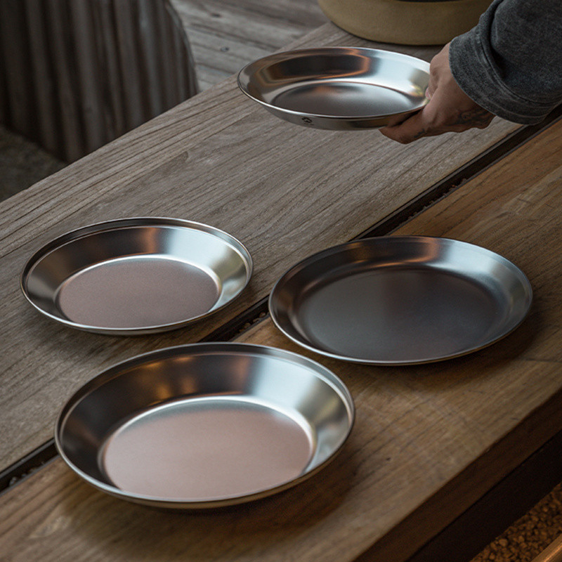 Coman Stainless Steel Food Grade Dish Plate Picnic Camping Food Disc ...