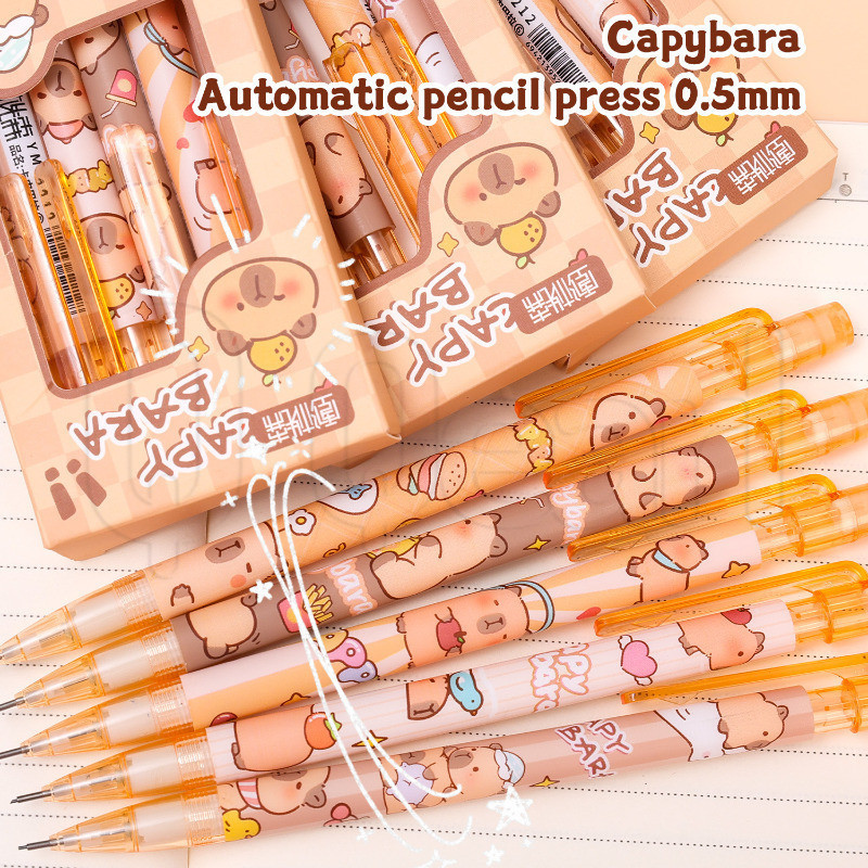 6Pcs Cute Capybara Mechanical Pencil Set - 0 5mm Automatic Pencil With Eraser - Cartoon Activity ...