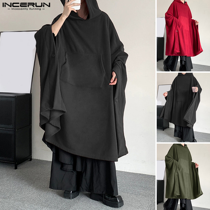 INCERUN Men Korean Fashion Long Sleeve Loose Design Solid Color Cloaks ...