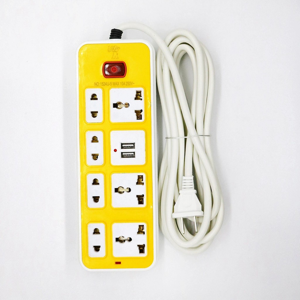 Power Extension Cord with 7 Universal Sockets & 2 USB Ports, 5V 1A-2.1A ...