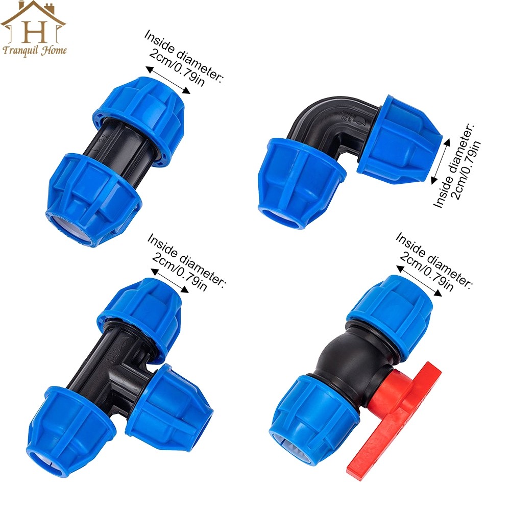 1/2" PE Compression Fittings Straight/90 Degree Elbow/Tee Ball Adapter Plug for Pe and Pvc Pipe ...