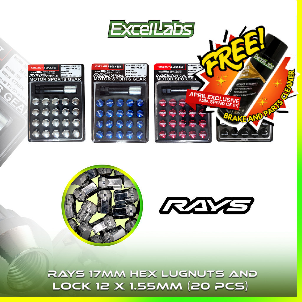 RAYS Official 17mm Hex Lugnuts and Lock 12 x 1.5mm 20pcs Lug Nut ( Car ...