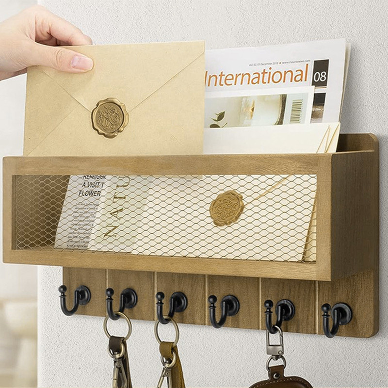 Key Rack with Wooden Shelf Modern for Wall Mounted Key Storage Vintage ...