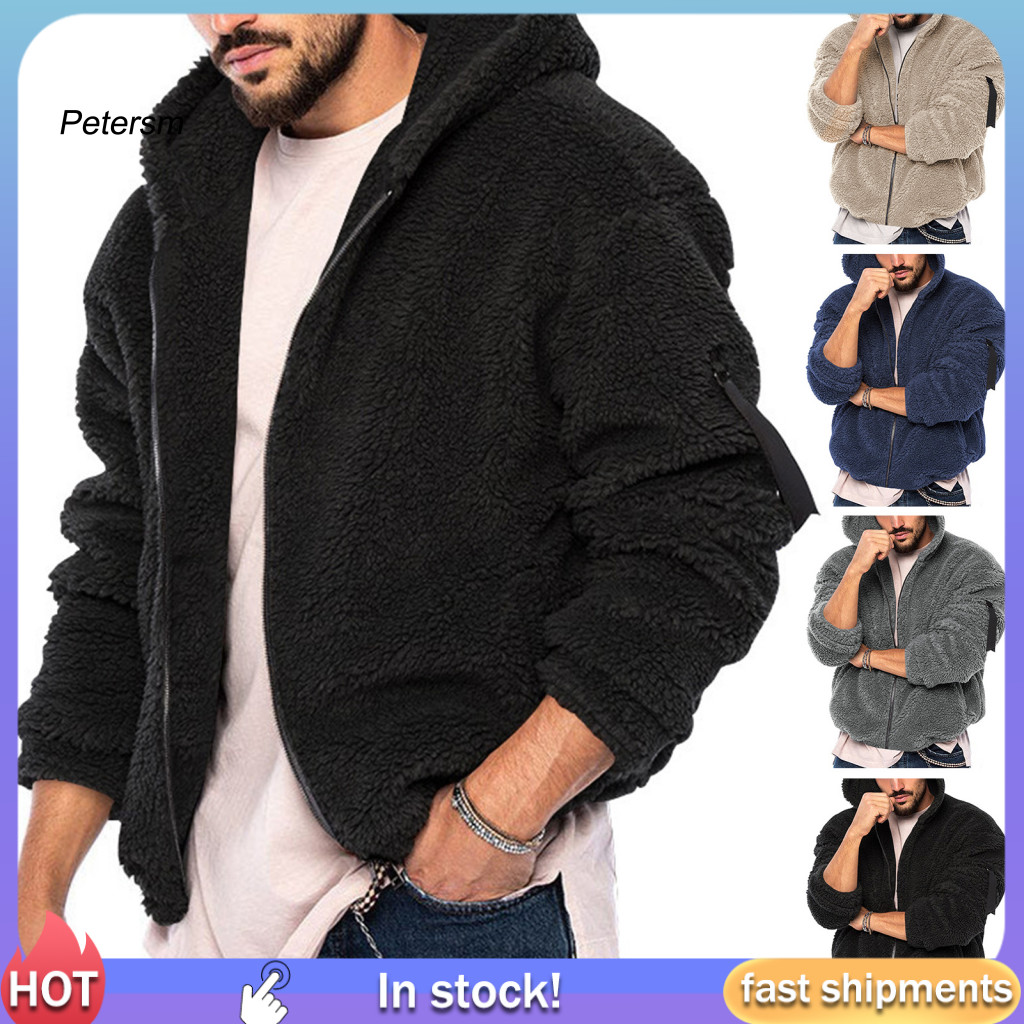 PP Men Jacket Men's Winter Hooded Fleece Coat with Pockets Warm Double ...