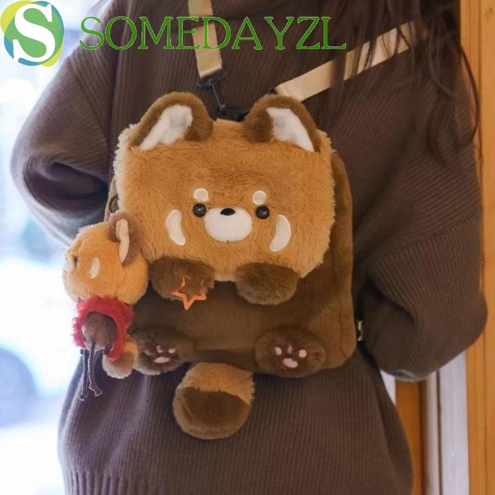 SOMEDAYZL Plush Red Panda Bag with Tail, Fluffy Soft Red Panda Backpack ...