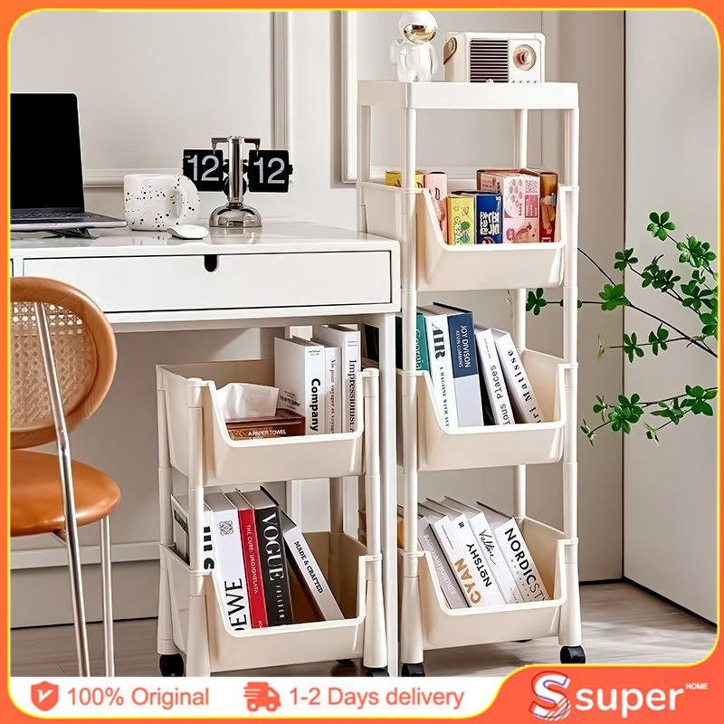 Moving book Shelf 3/4/5 Layer Trolley Cart Organizer With Wheels ...