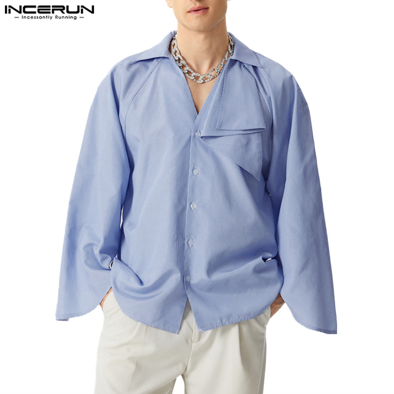INCERUN Men Vintage Fashion Striped Design Long Sleeve V-Neck Shirts ...