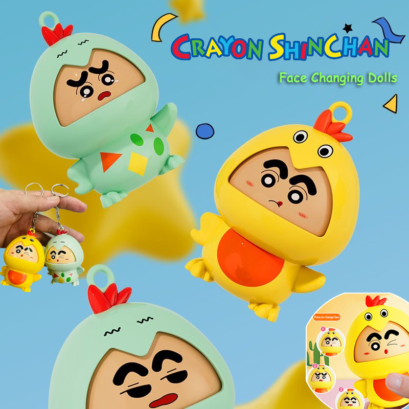 Anime Crayon Shin-Chan Face Changing Doll Keychains Animal Chicken Fish ...