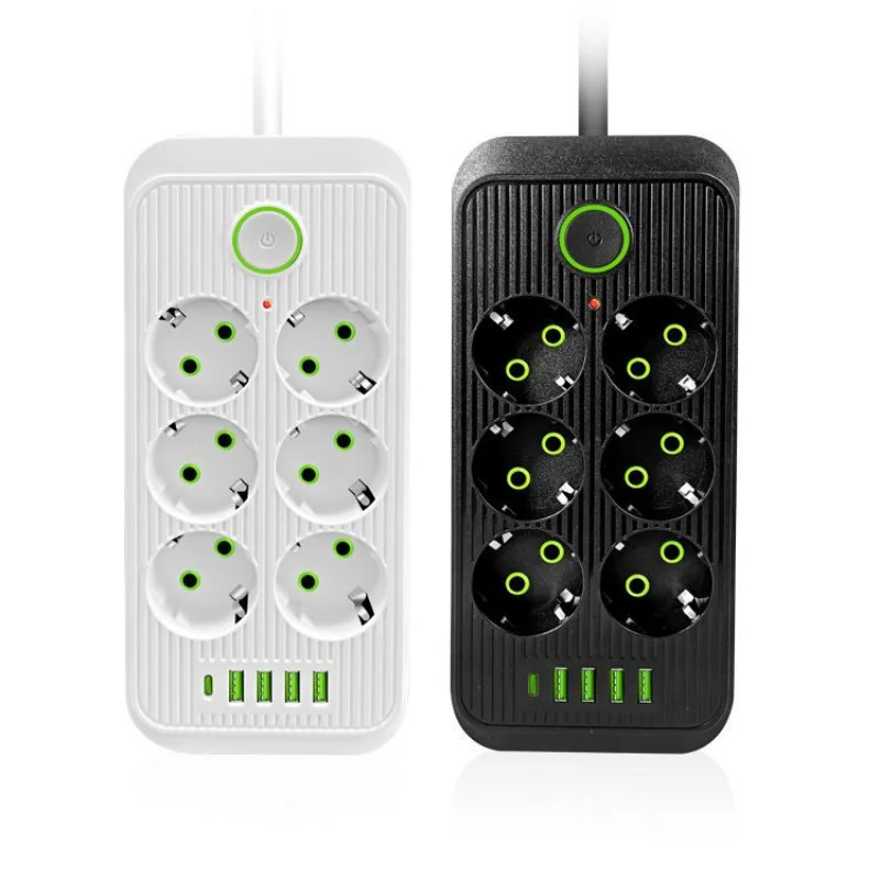 EU Plug Power Strip 2M Extension Cable Multiprise 6AC Outlets ...