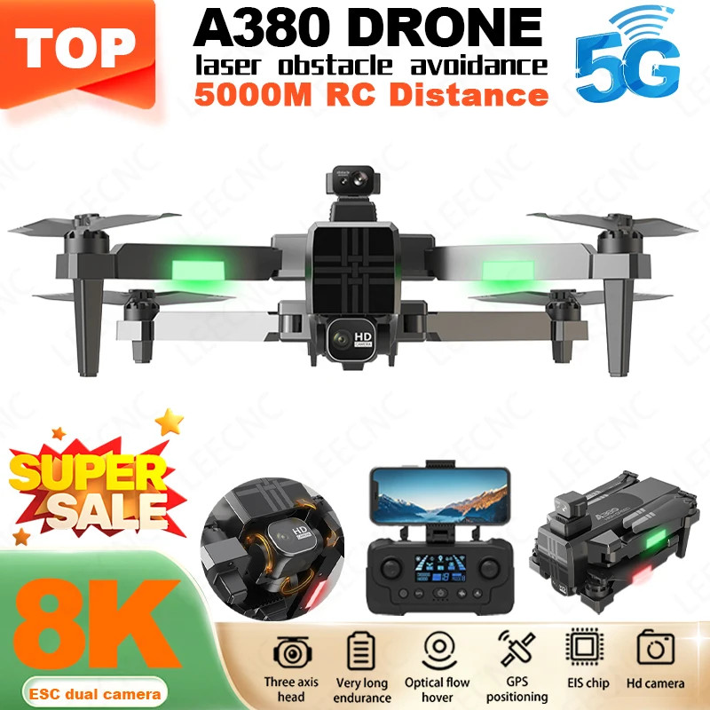 2024 New A380 Drone 8k Dual Camera 3-Axis Gimbal GPS Positioning Obstacle Avoidance Helicopter ...